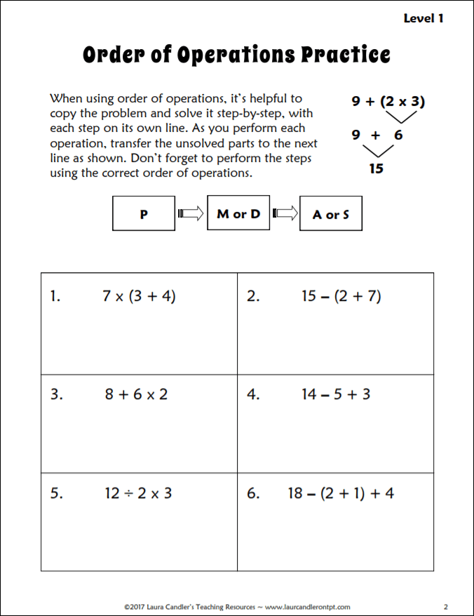 Order Of Operation Worksheets Order Of Operation Worksheets